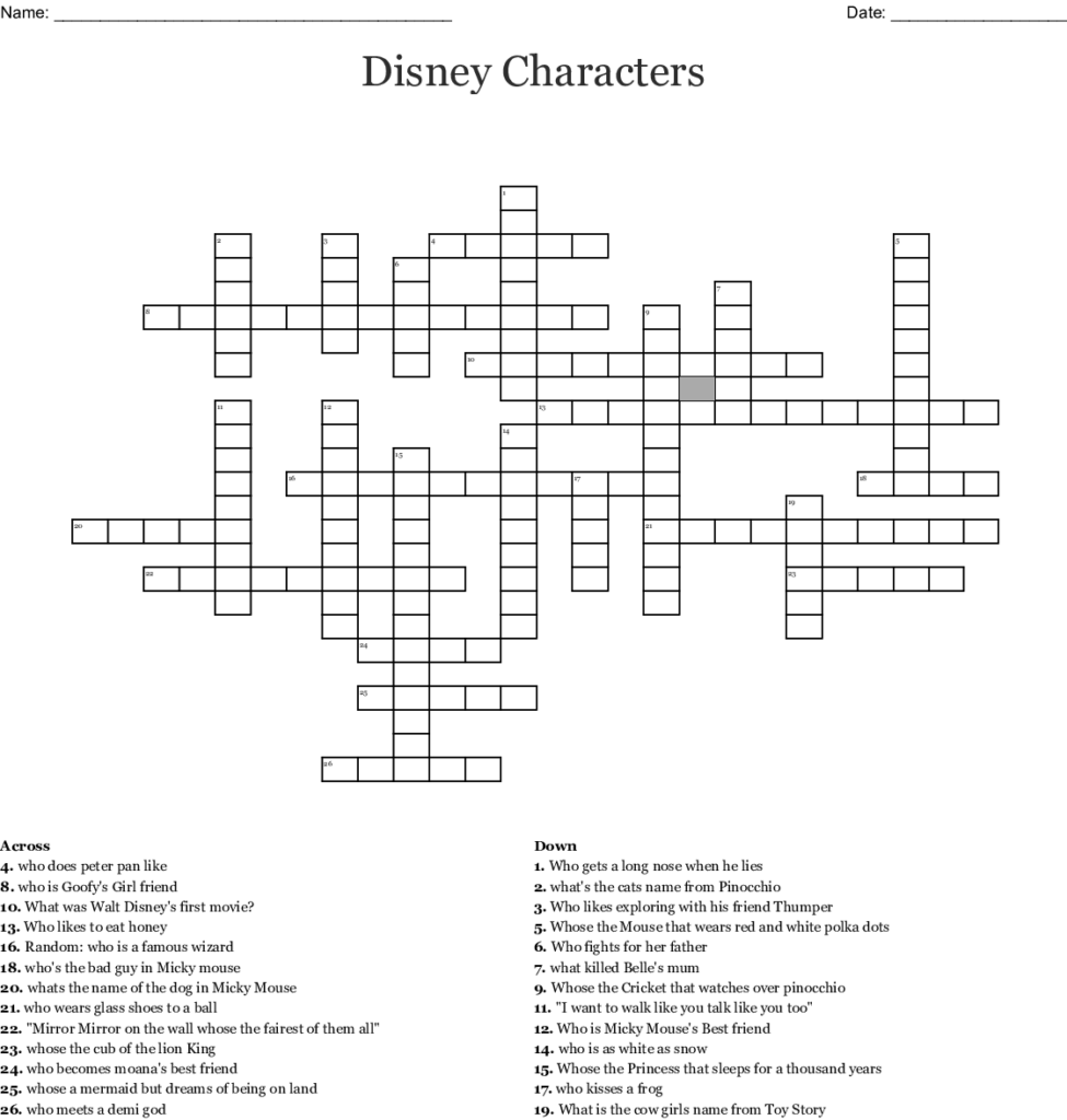 Disney Crossword Puzzles Printable For Adults Printable Template 2021 ...