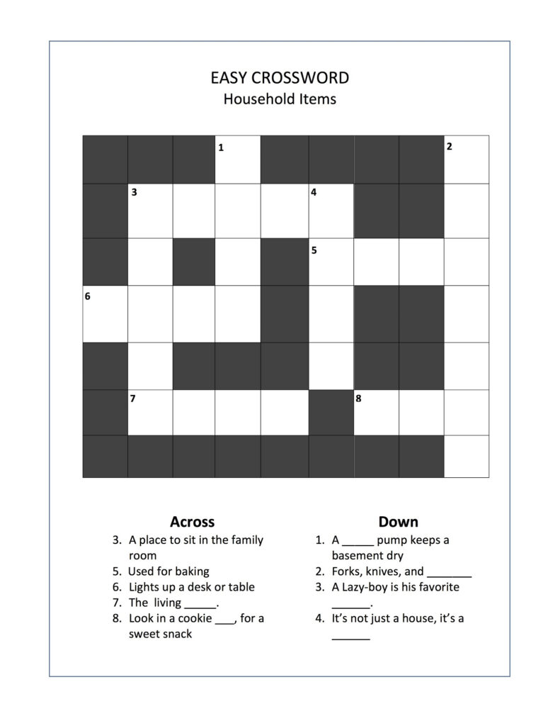 Easy Crossword Puzzles For Senior Activity 101 Printable | Emma ...
