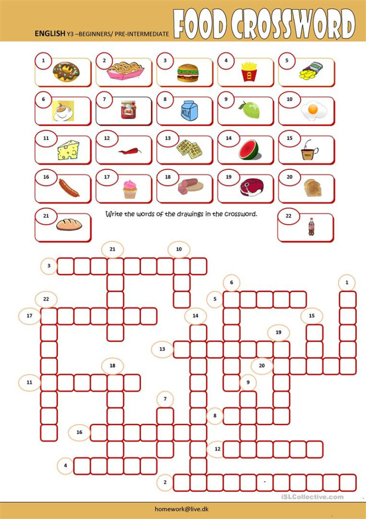 Food Crossword Worksheet Free ESL Printable Worksheets Made By Teachers ...