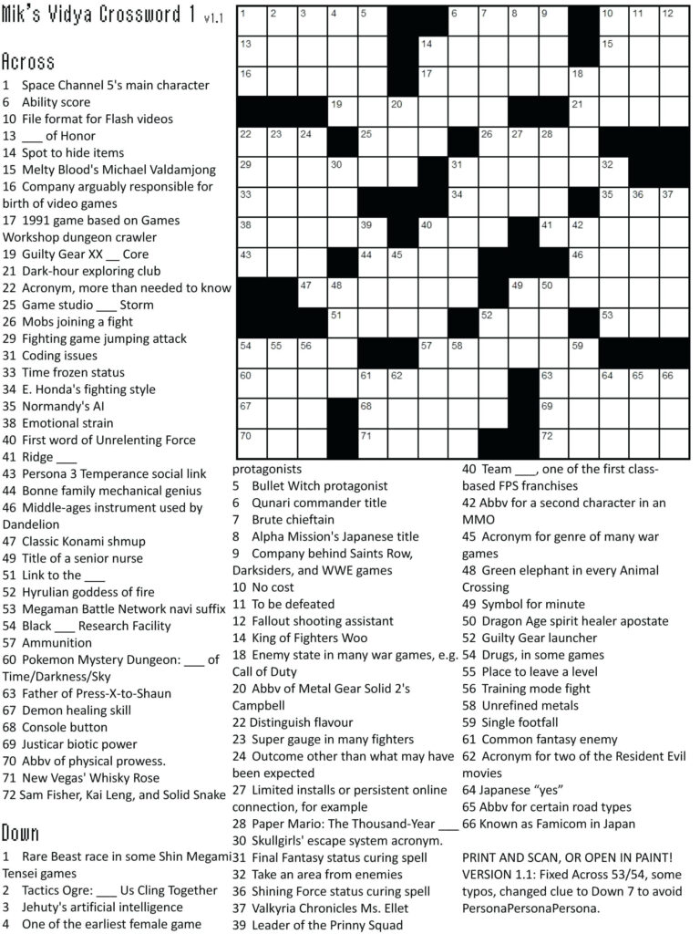 Anime Crossword Puzzles Printable | Emma Crossword Puzzles