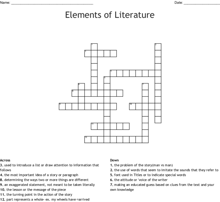 Literature Crossword Puzzles Printable Printable Crossword Puzzles ...