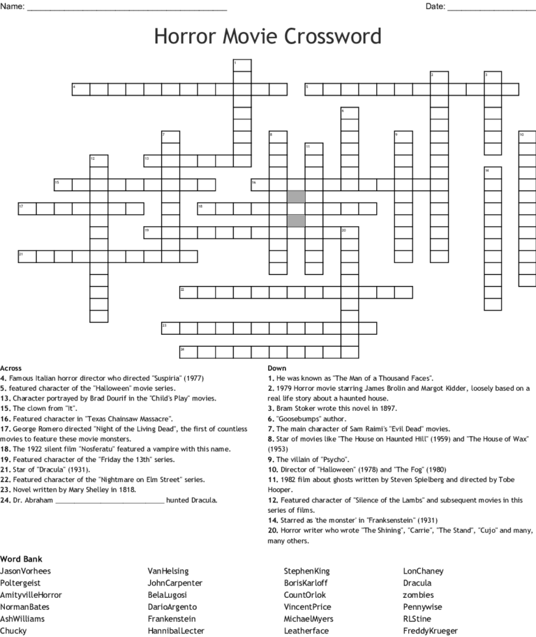 Movies Crosswords Word Searches Bingo Cards WordMint | Emma Crossword ...