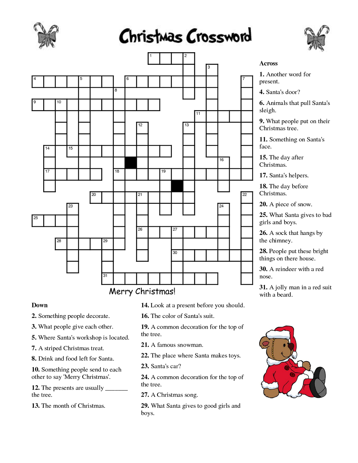 Free Printable Christmas Crossword Puzzles For Adults With Answers 