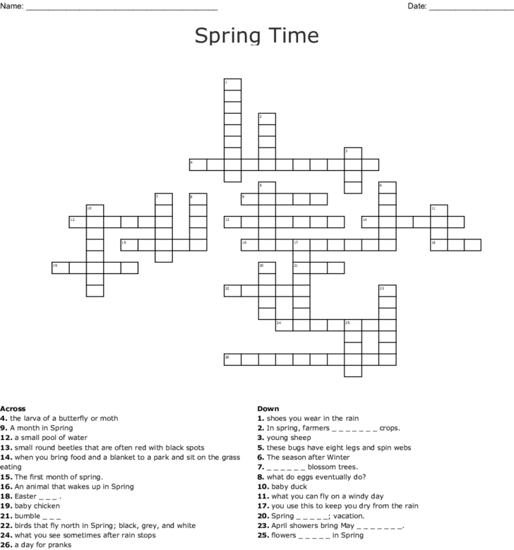 Spring Crossword Puzzle Free Printable Printable Template Free | Emma ...