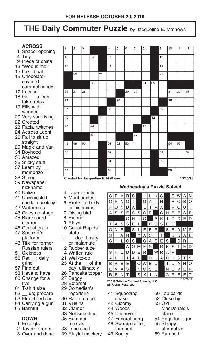 Daily Commuter Crossword Puzzle Printable Daily Commuter Crossword Puzzle Printable
