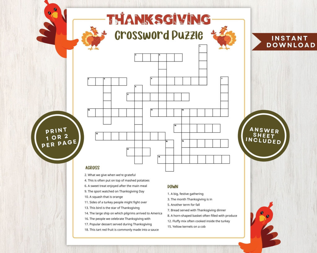 Printable Thanksgiving Puzzles | Emma Crossword Puzzles